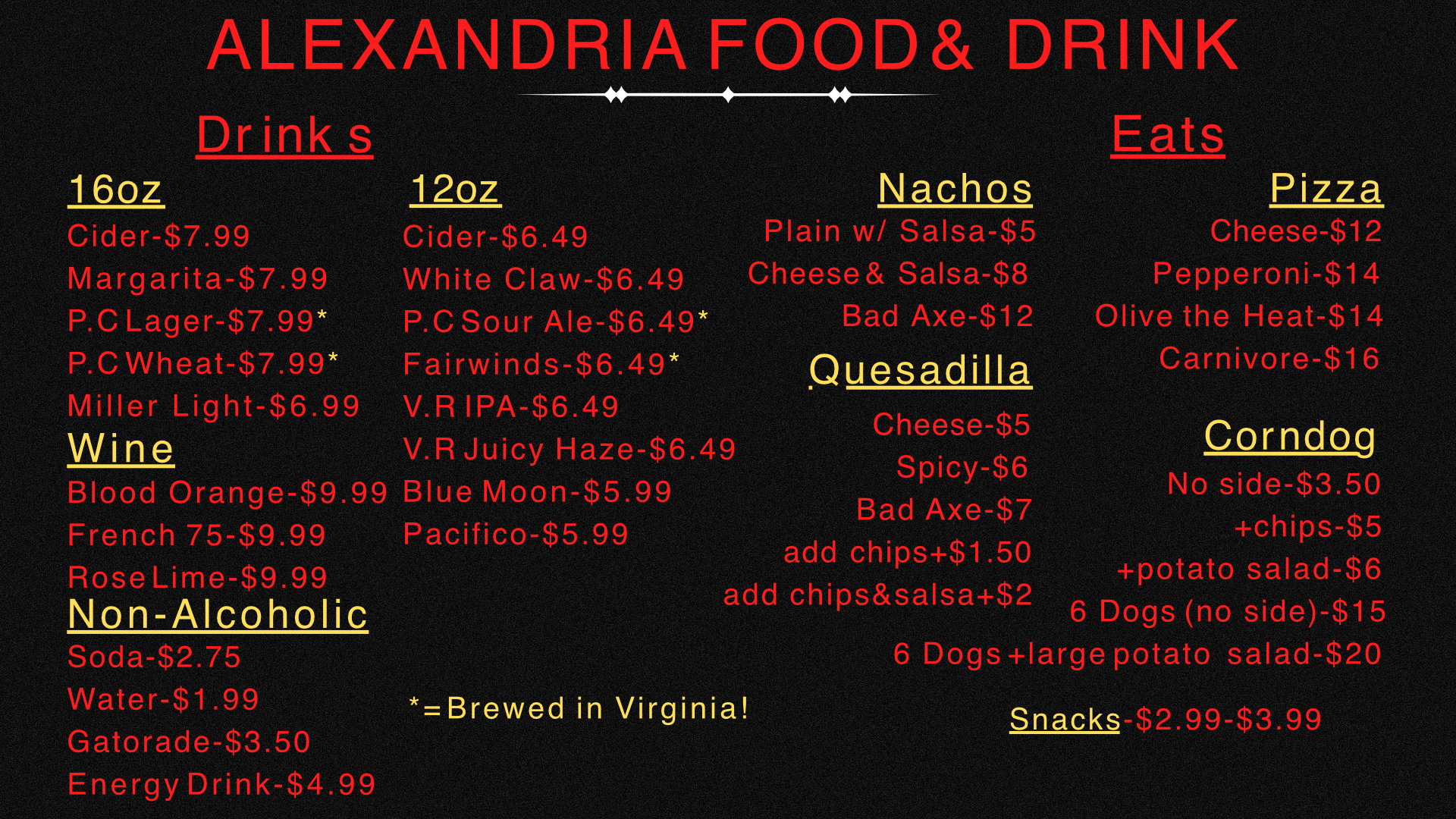 Alexandria Menu - Axe Throwing